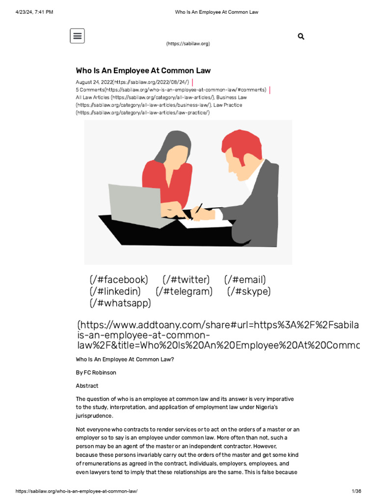 Who Is An Employee At Common Law | PDF | Legal Liability | Employment