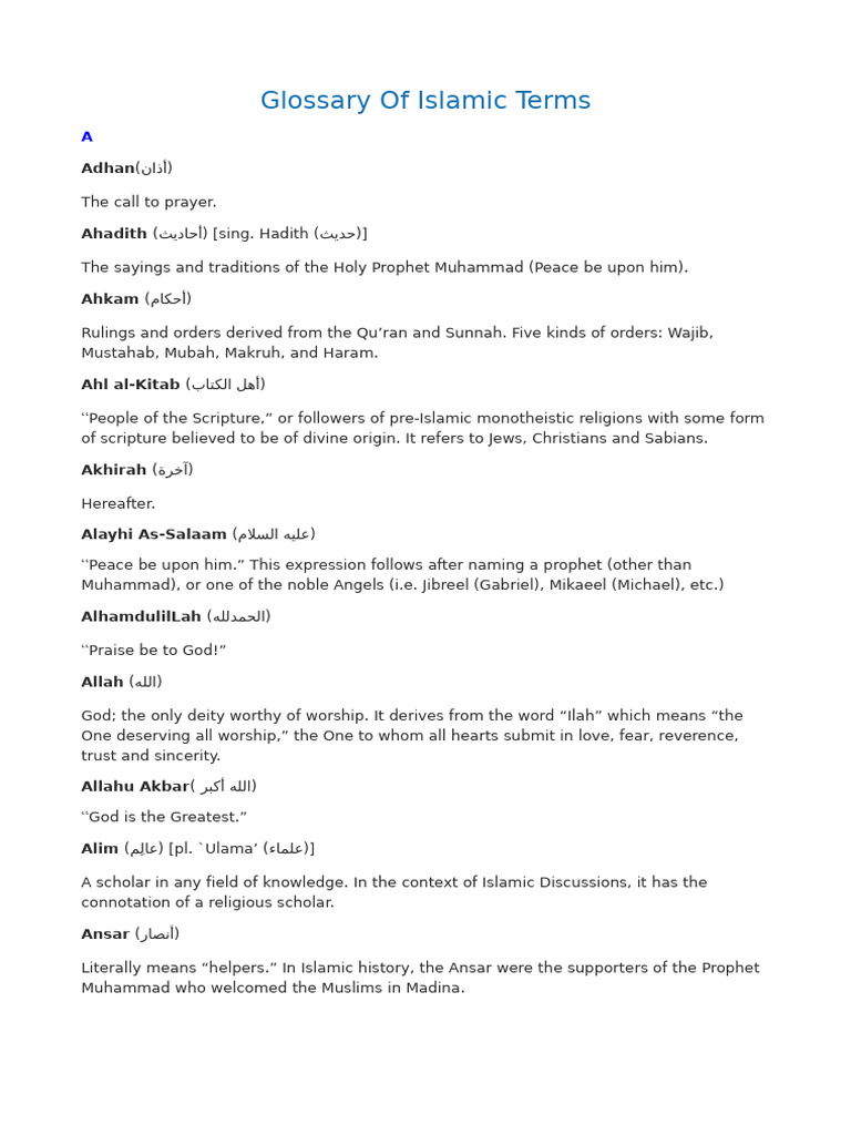 Glossary of Islamic Terms | PDF | Tawhid | Hadith