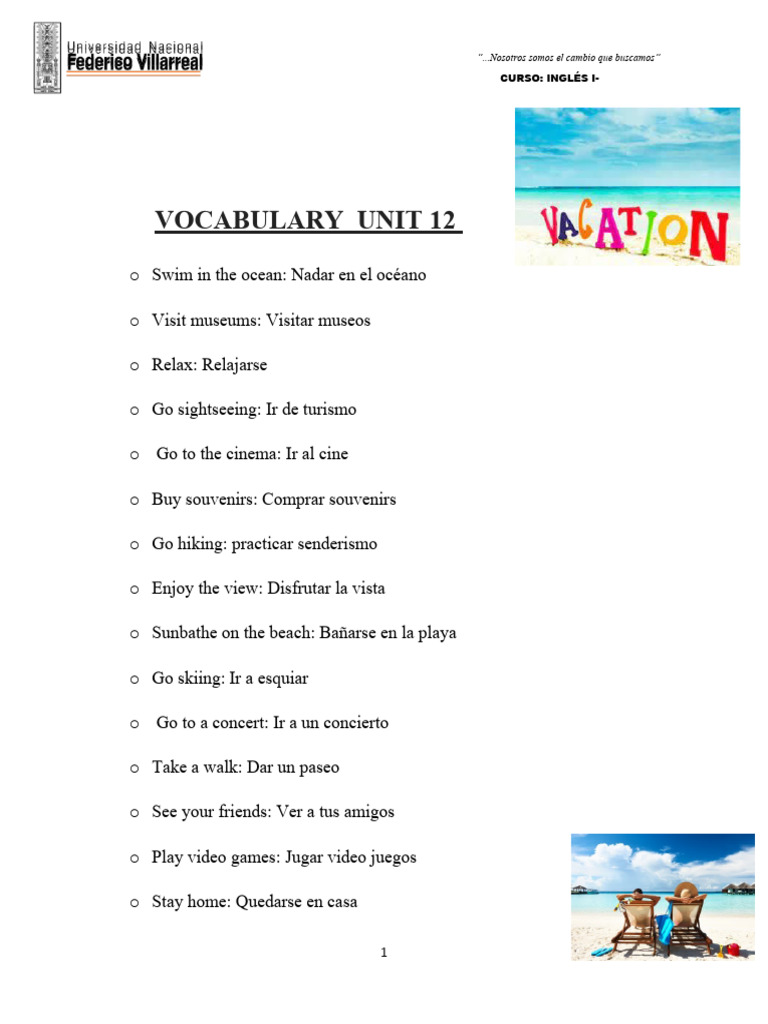 VOCABULARY 12 VACATIONS | PDF