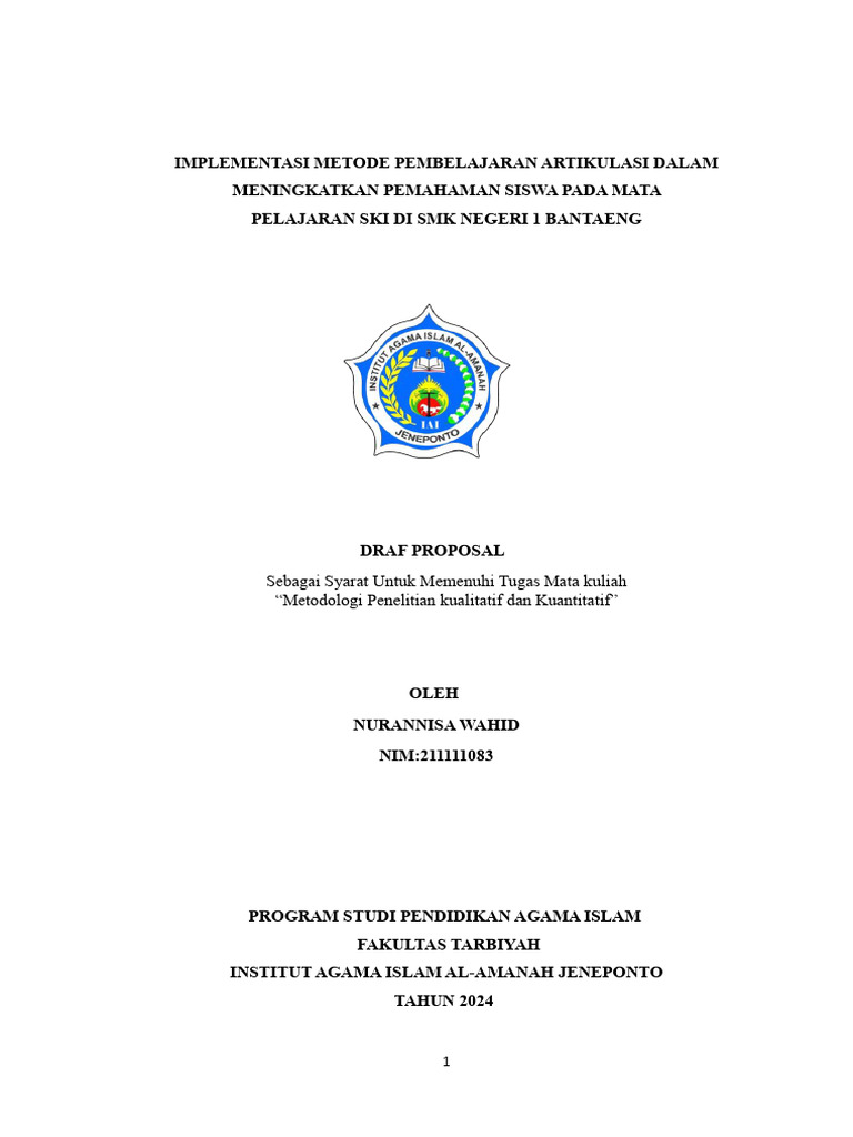 Draf Proposal Nurannisa Wahid | PDF