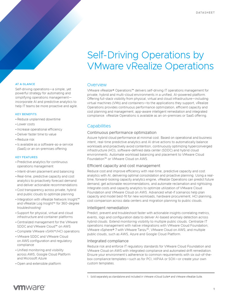 Vmware Vrealize Operations Datasheet | PDF | Cloud Computing | Microsoft Azure