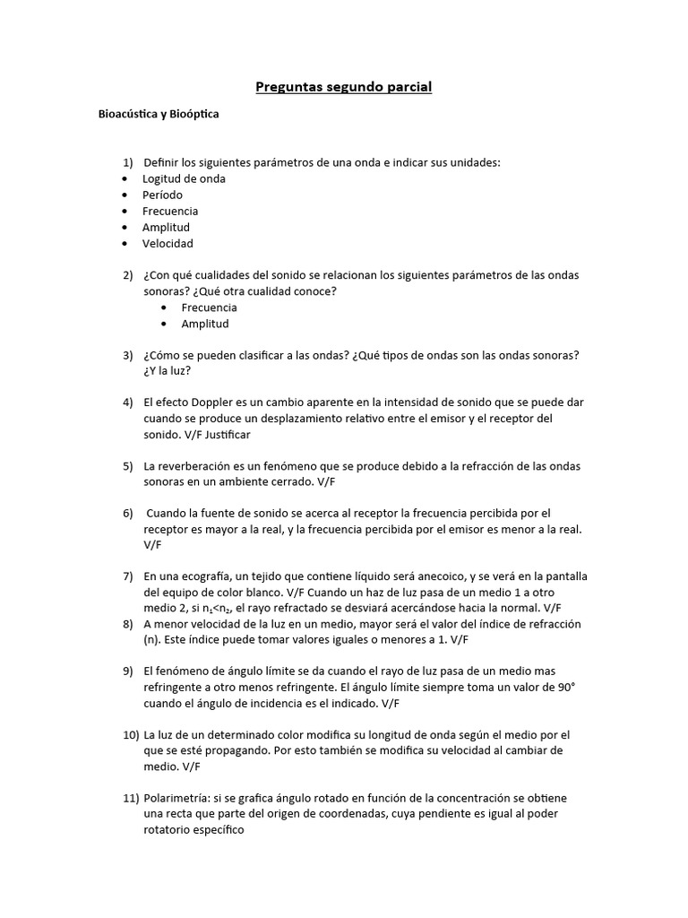 Preguntas Segundo Parcial Fisica | PDF | Olas | Sonido