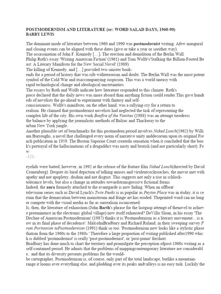 Postmodernism and Literature | PDF | Postmodern Literature | Postmodernism