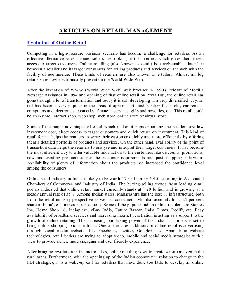 Articles on Retail Management | Online Shopping | Retail