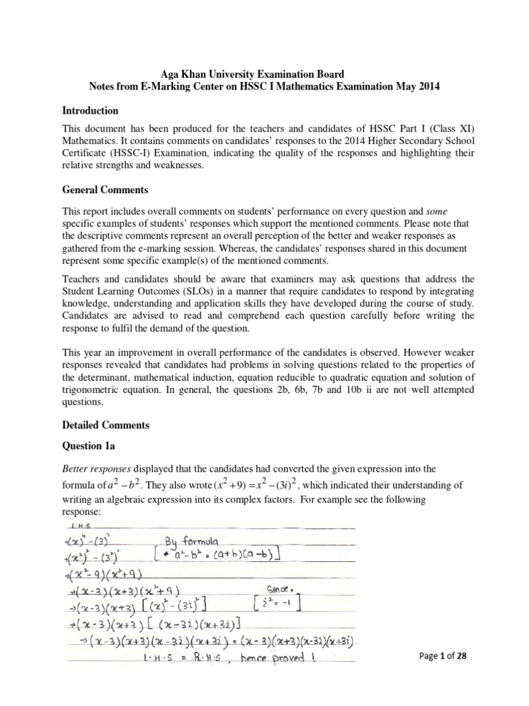 E-Marking Notes Maths HSSC I | PDF | Matrix (Mathematics) | Quadratic ...