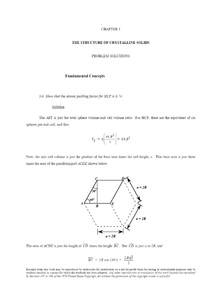 Chapter 3 The Structure of Crystalline Solids Problem Solutions - PDF | PDF