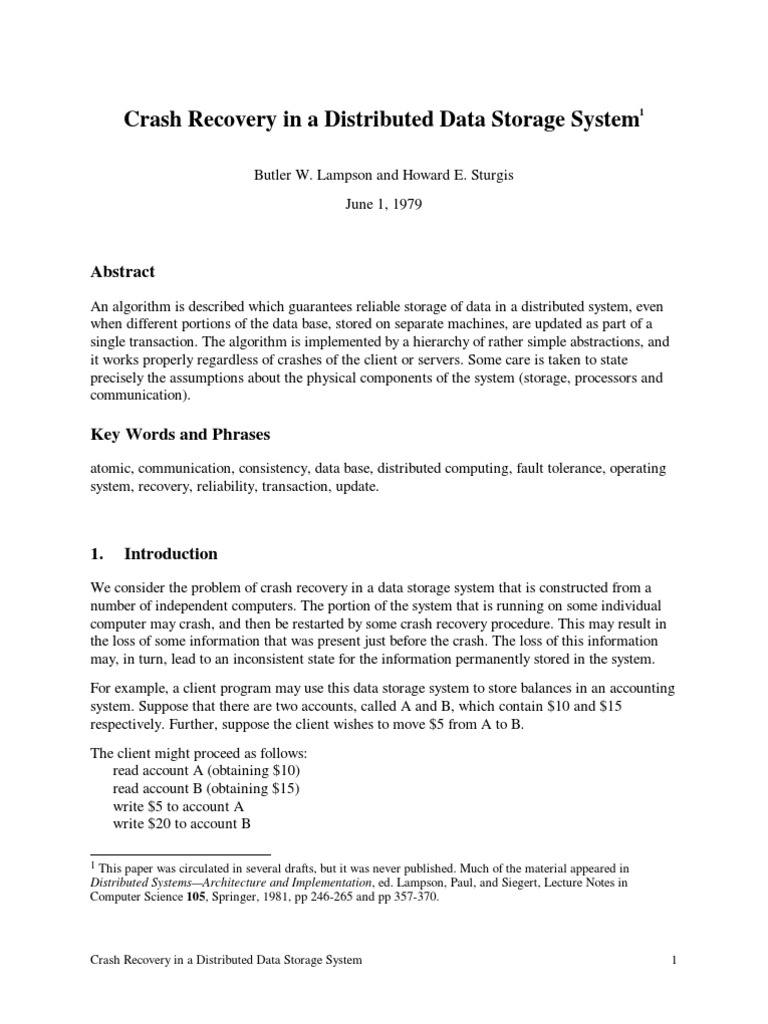 Crash Recovery in A Distributed Data Storage System | PDF