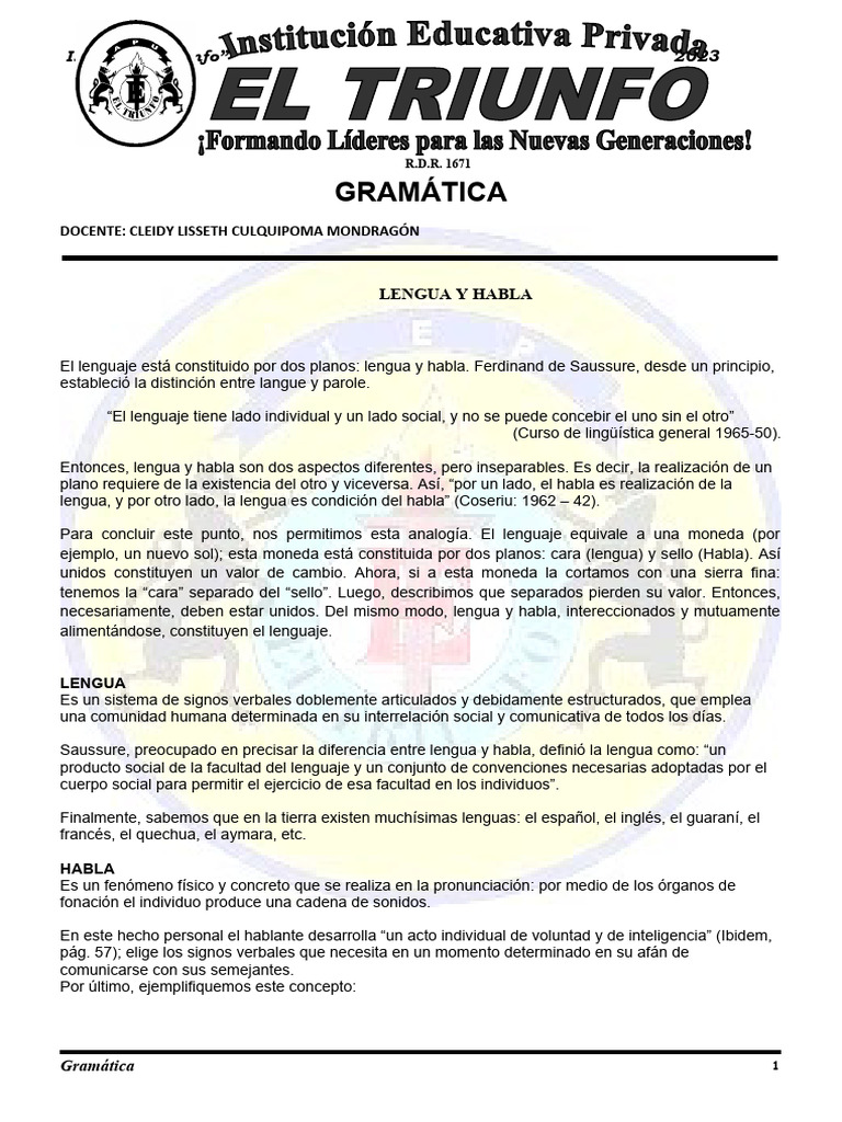 Lengua y habla: conceptos clave | PDF | Habla | Comunicación