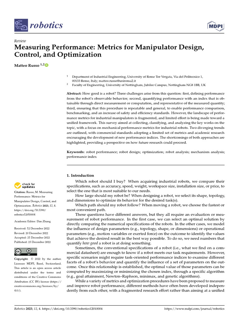 Robotics 12 00004 v2 | PDF | Accuracy And Precision | Robotics