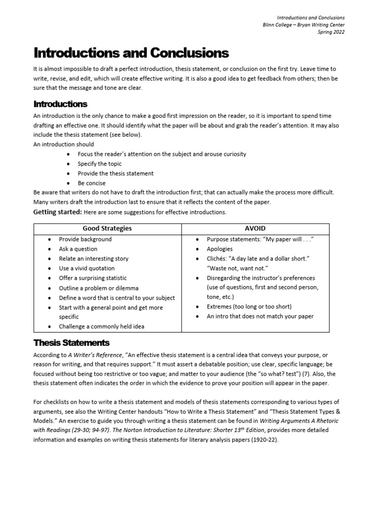 02 Introductions-and-Conclusions | PDF | Essays | Thesis