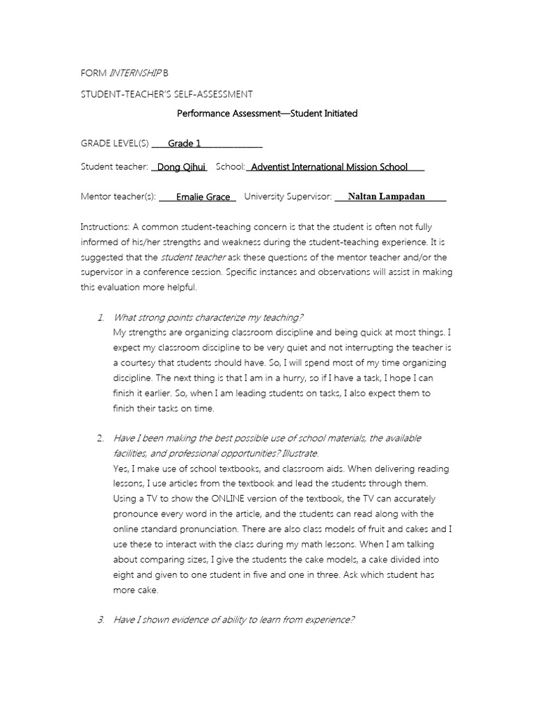 WHAT IS SELF ASSESSMENT TOOL FOR TEACHERS Technical Specifications ...