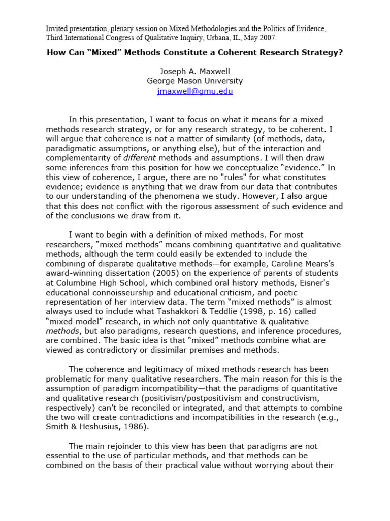 How Can "Mixed" Methods Constitute A Coherent Research Strategy? | PDF ...