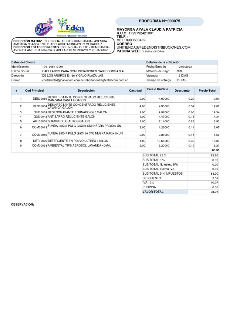 Cotizacion Cablecom - Sept 12 2023 | PDF