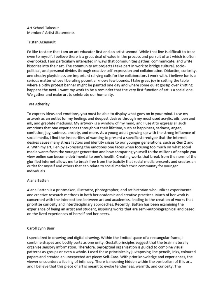 Artist As Artist Statements | PDF | Paintings | Drawing