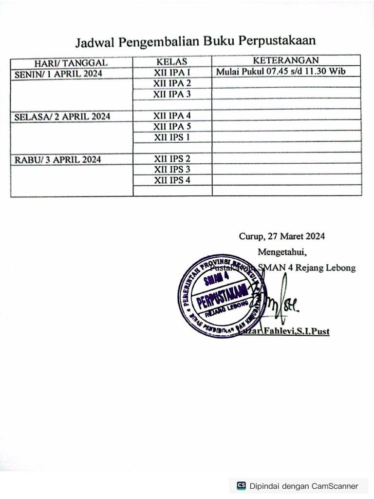 Jadwal Pengembalian Buku Perpus - 2 | PDF