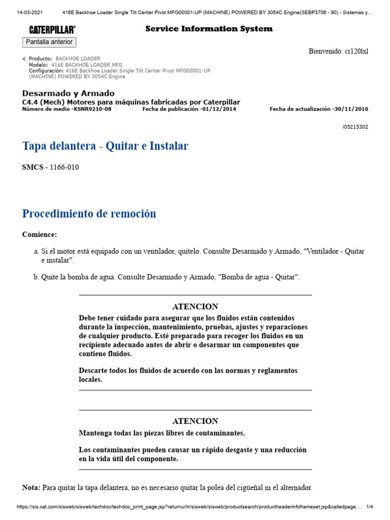 416E Backhoe Loader Single Tilt Center Pivot MFG00001-UP (MACHINE ...