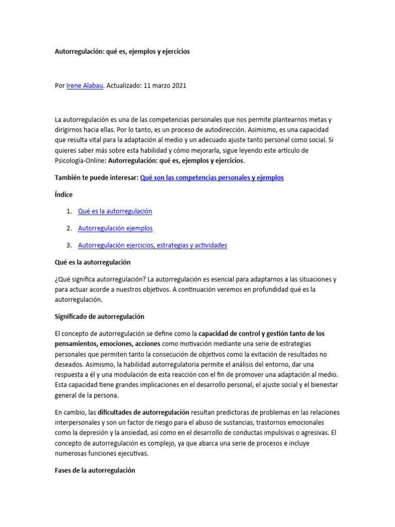 Autorregulación: Definición y Ejercicios | PDF | Las emociones ...