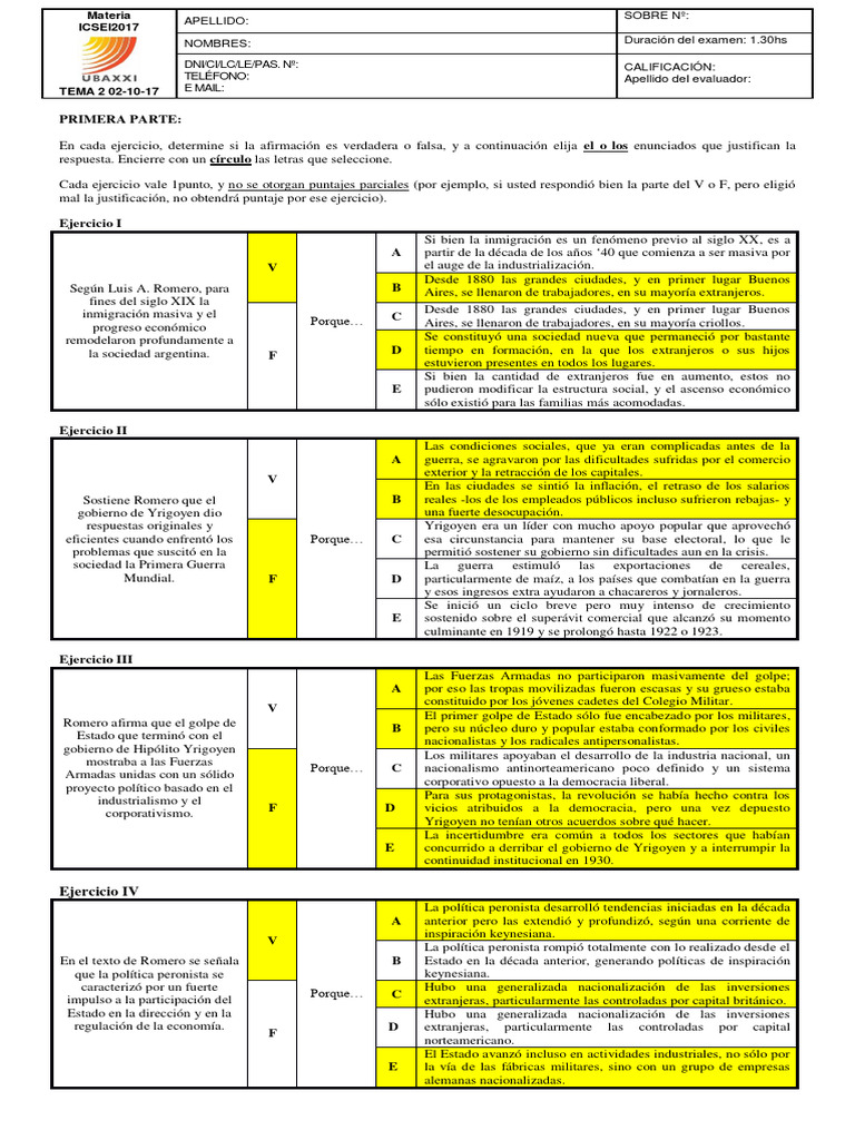 Examen de Historia Argentina | PDF | Democracia | Ideologías políticas