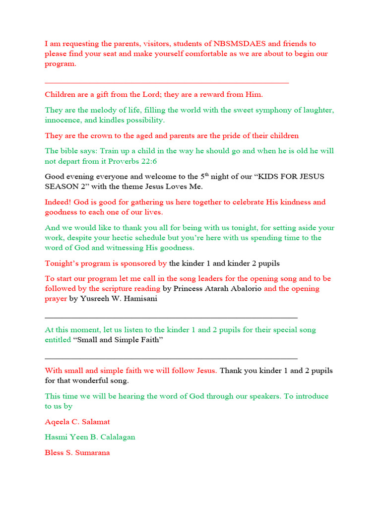 Emcee Script for Crusade | PDF