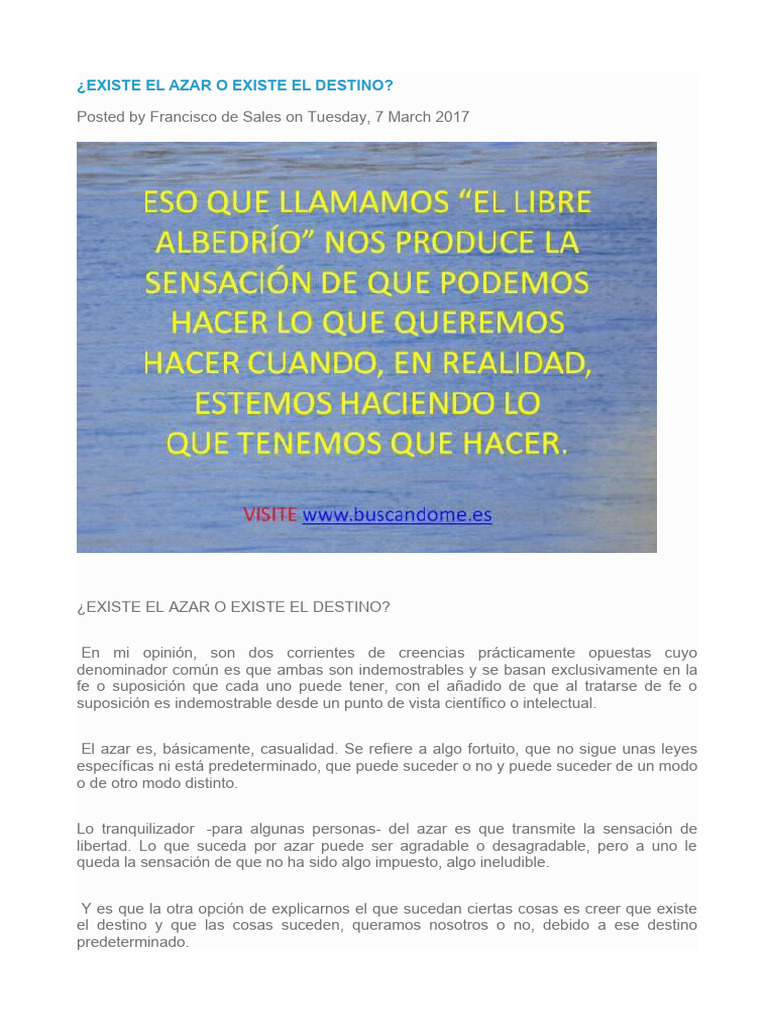 Azar vs Destino: Reflexiones Vitales | PDF | Destino | Libre albedrío