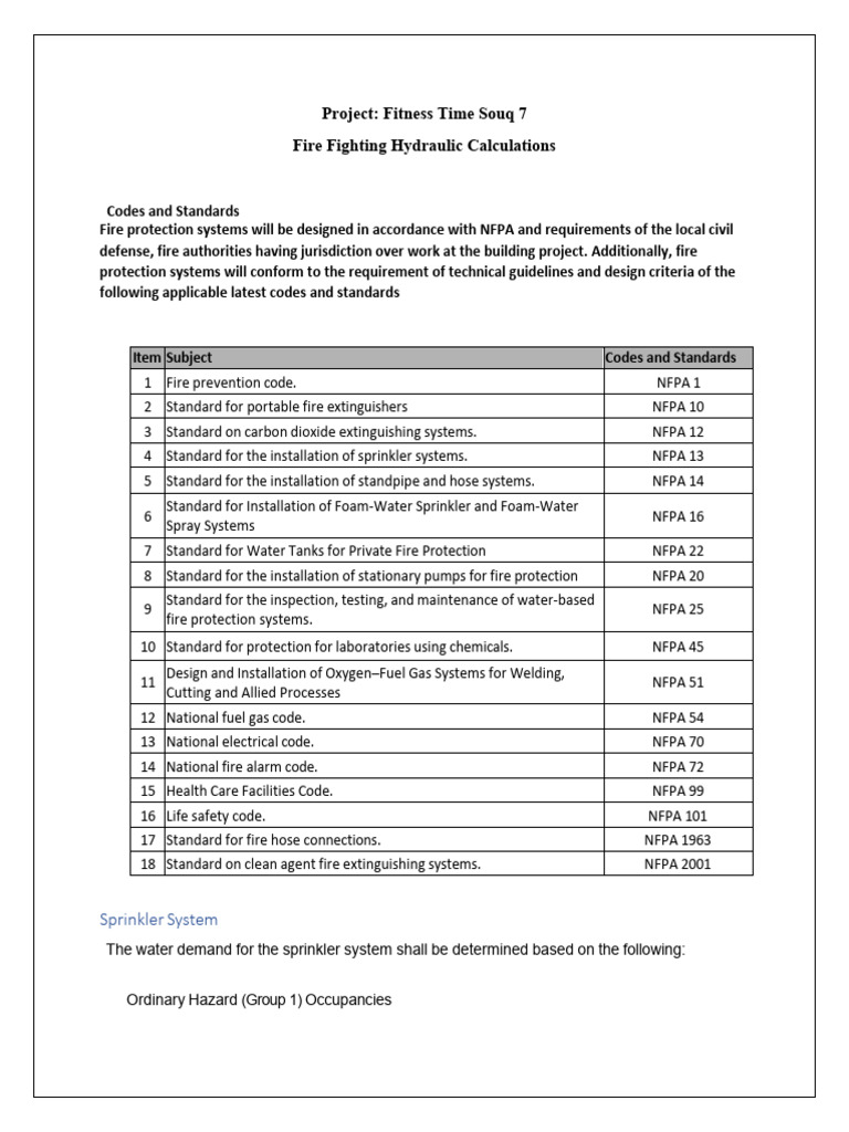 Fire Fighting Hyadraulic Calculation | PDF | Fire Sprinkler System | Firefighting
