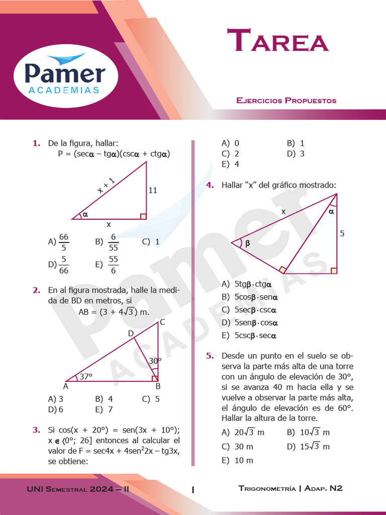 Problemas de Trigonometría Avanzada | PDF | Triángulo | Trigonometría