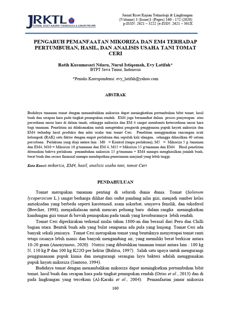 Pengaruh Pemanfaatan Mikoriza Dan Em4 Terhadap Pertumbuhan Hasil Dan Analisa Usaha Tani Tomat ...