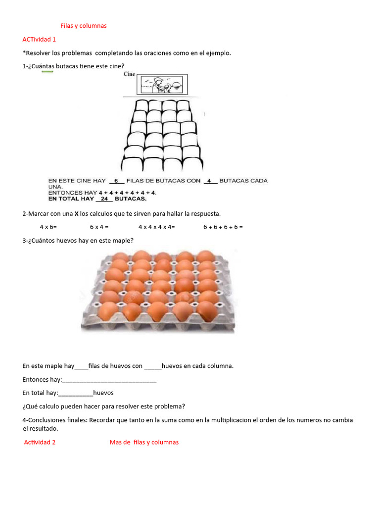 Multiplicacioness Filas y Columnas 5°2024 | PDF | Hogar, jardinería y bricolaje