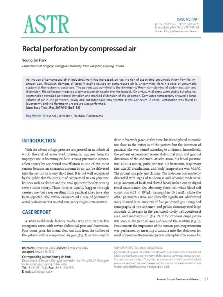 Rectal Perforation by Compressed Air: Young Jin Park | PDF | Rectum ...