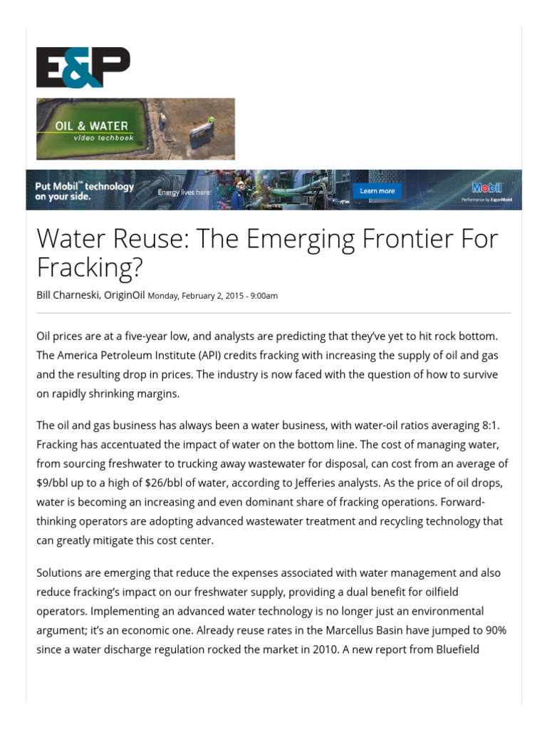 Water Reuse - The Emerging Frontier For Fracking - Exploration ...