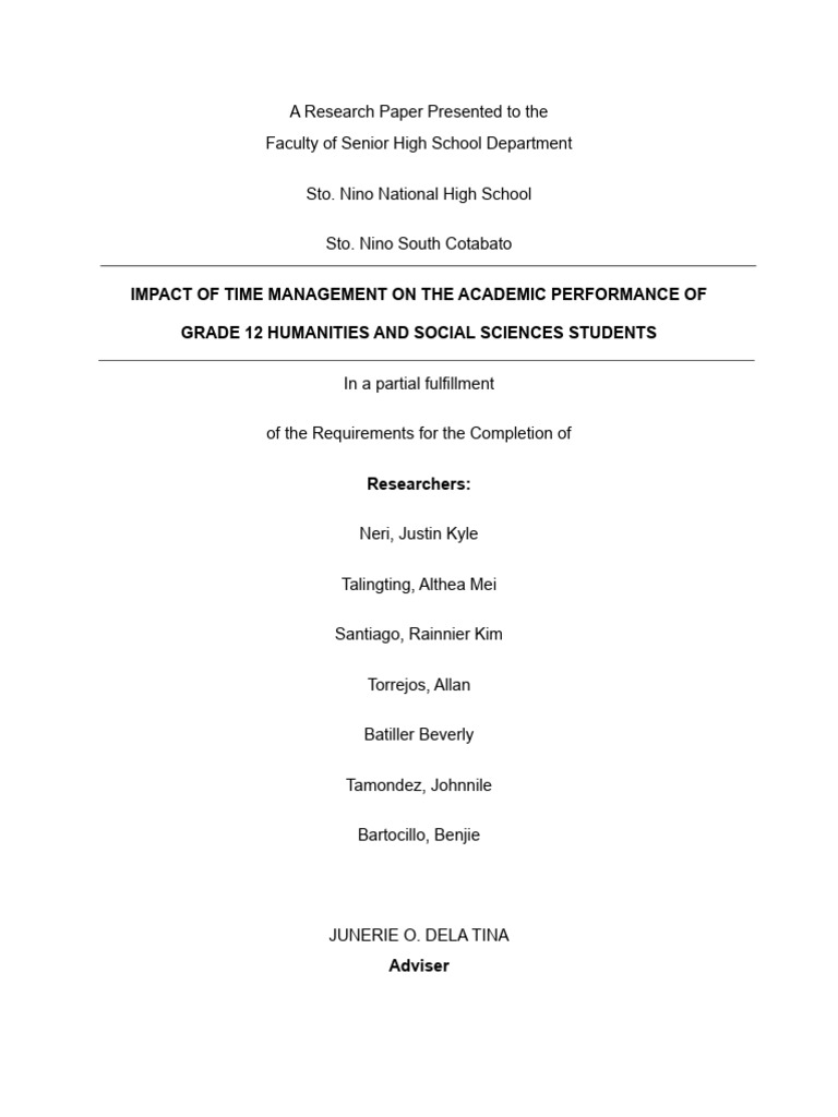 Impact of Time Management On The Academic Performance of Grade 12 ...