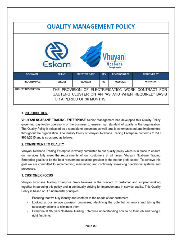 A2 Quality Policy | PDF | Quality Management | Quality Management System