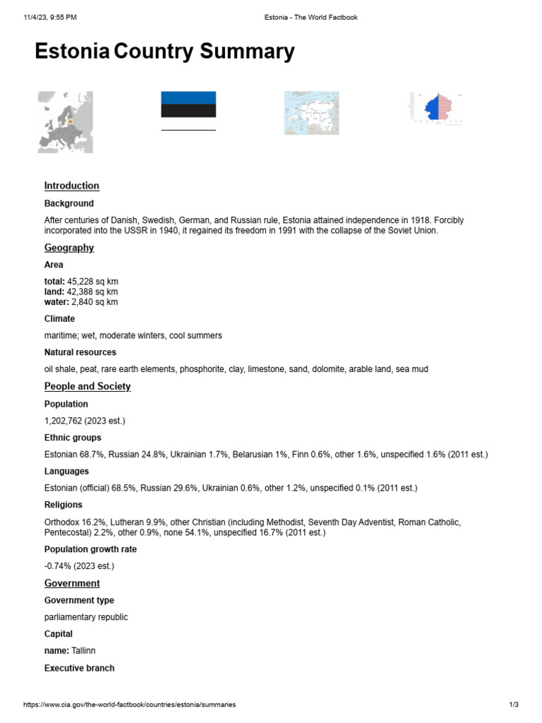 Estonia - The World Factbook | PDF | Estonia | Finland