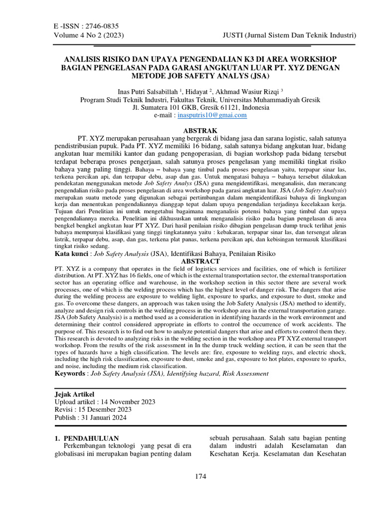 Analisis Risiko Dan Upaya Pengendalian K3 Di Area | PDF