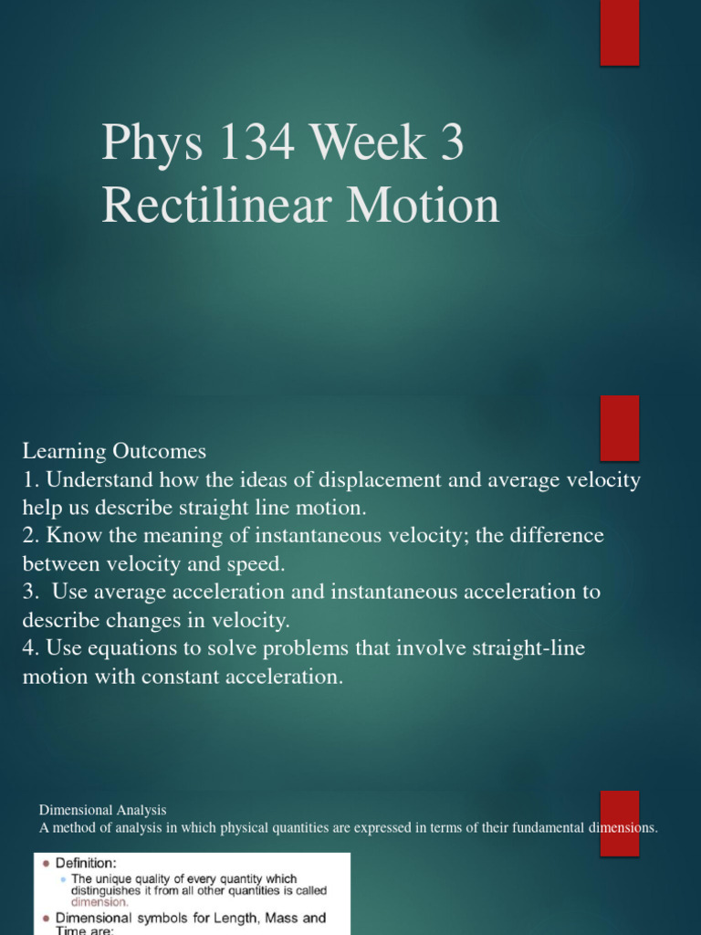 Phys 134 SY 2022 2023 Week 3 Rectilinear Motion | Download Free PDF | Acceleration | Velocity