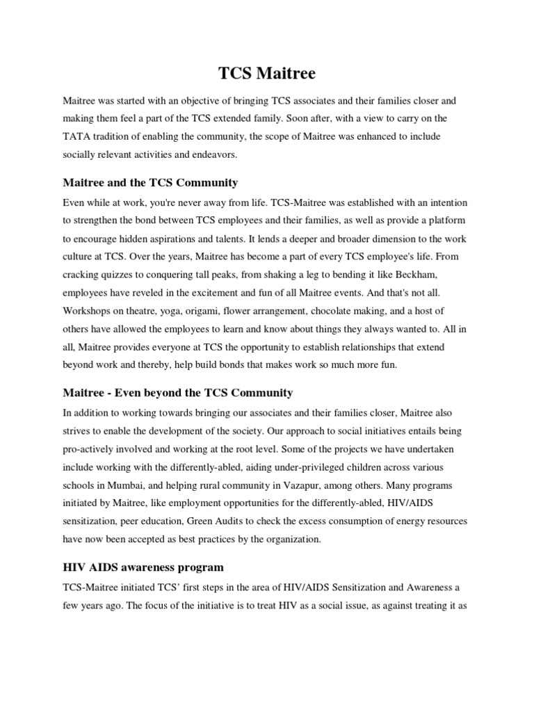TCS Maitree | PDF | Employment