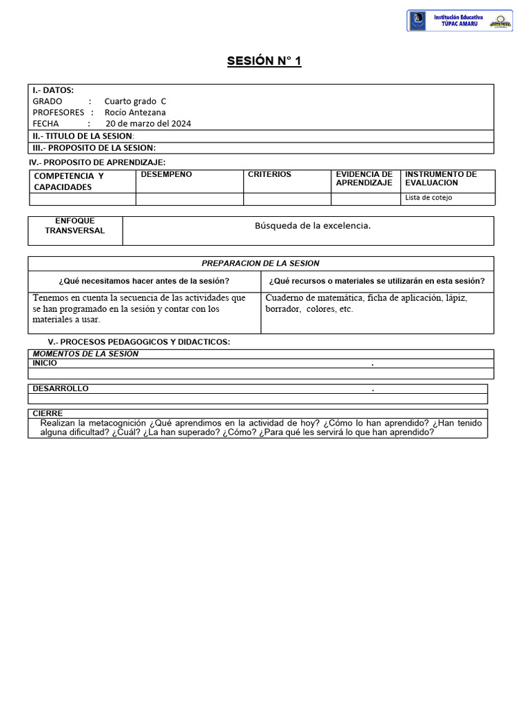 Modelo Sesion | PDF | Evaluación | Cognición