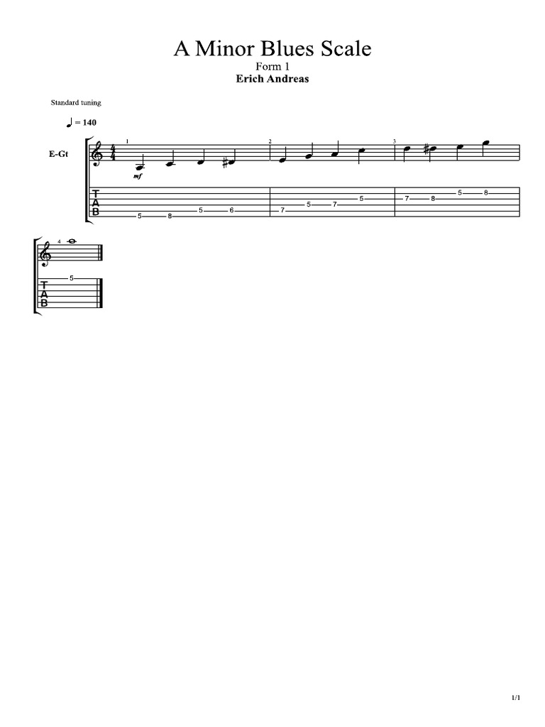 A Minor Blues Scale Form 1 Tab | PDF