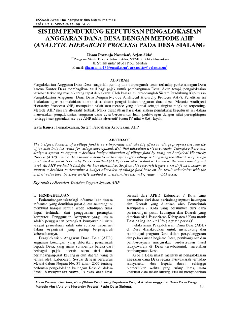 Sistem Pendukung Keputusan Pengalokasian Anggaran Dana Desa Dengan ...