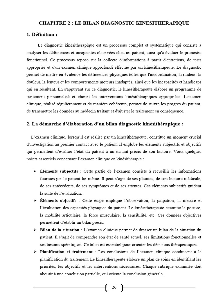 Bilan Diagnostic en Kinésithérapie | PDF | Développement personnel ...