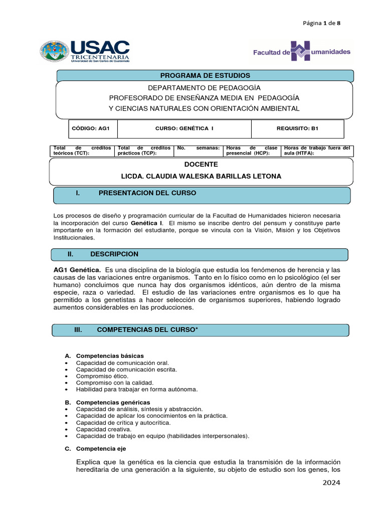 AG1 Genética | PDF | Evaluación | Aprendizaje