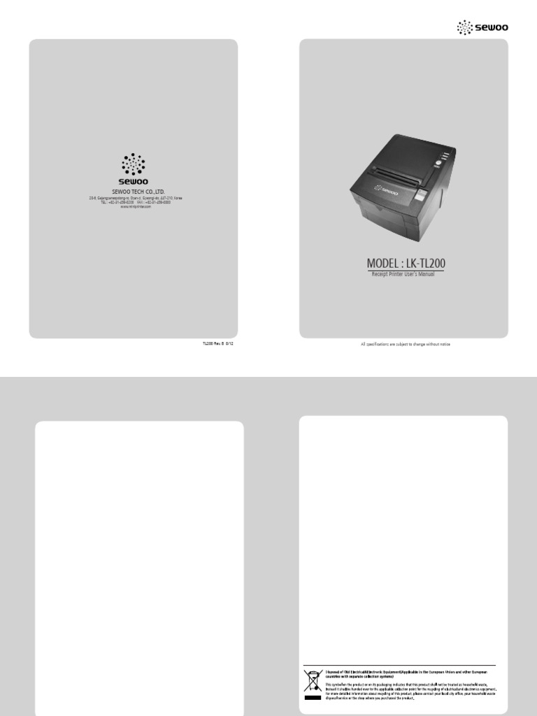 Model: Lk-Tl200: Sewoo Tech Co.,Ltd | PDF | Printer (Computing) | Office Equipment