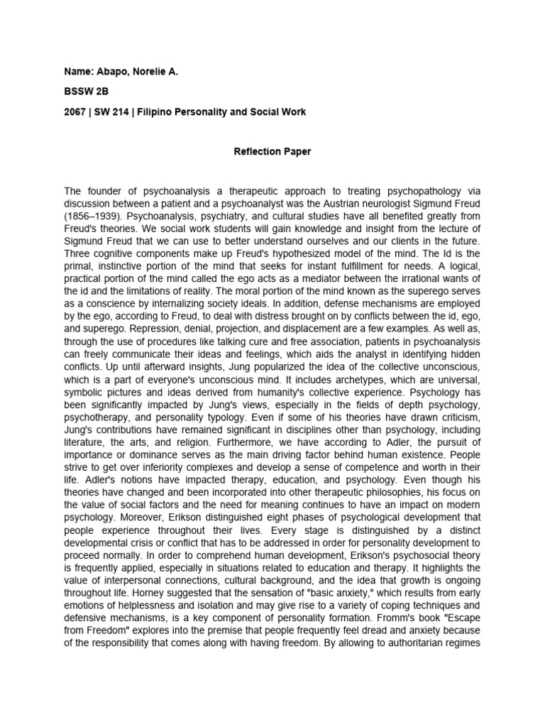 FPSW, Reflection | PDF | Psychoanalysis | Id FPSW, Reflection | PDF | Psychoanalysis | Id