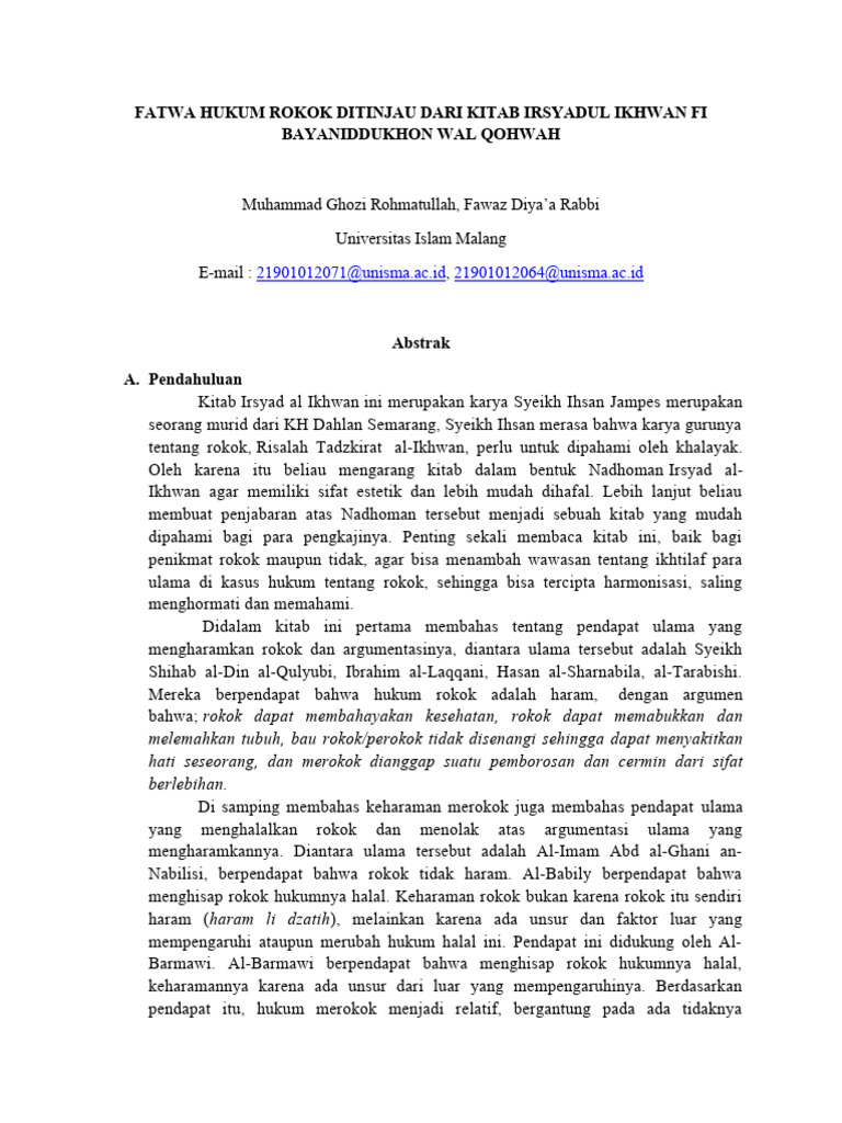 Fatwa Hukum Rokok dalam Irsyadul Ikhwan | PDF
