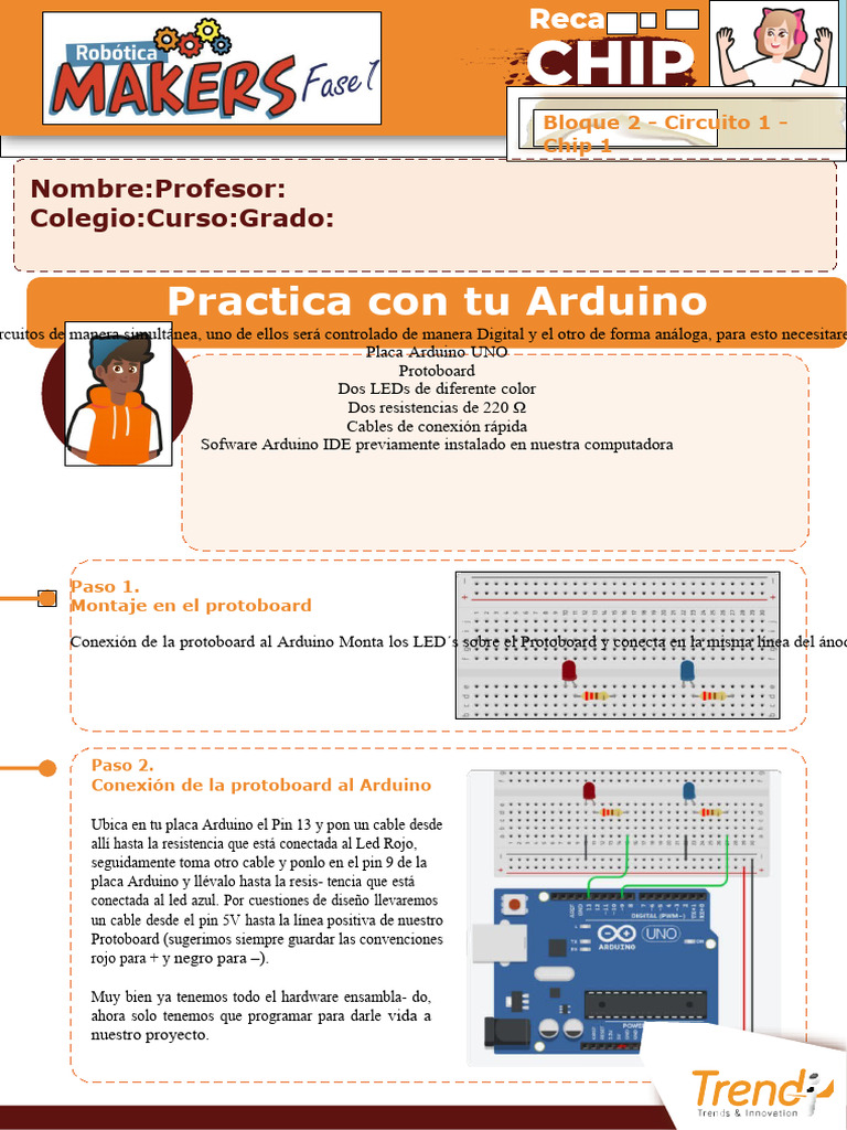 Practica Con Tu Arduino: Nombre:Profesor: Colegio:Curso:Grado | PDF | Arduino | Ingenieria Eléctrica