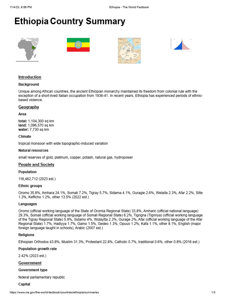 Ethiopia - The World Factbook | PDF | Ethiopia