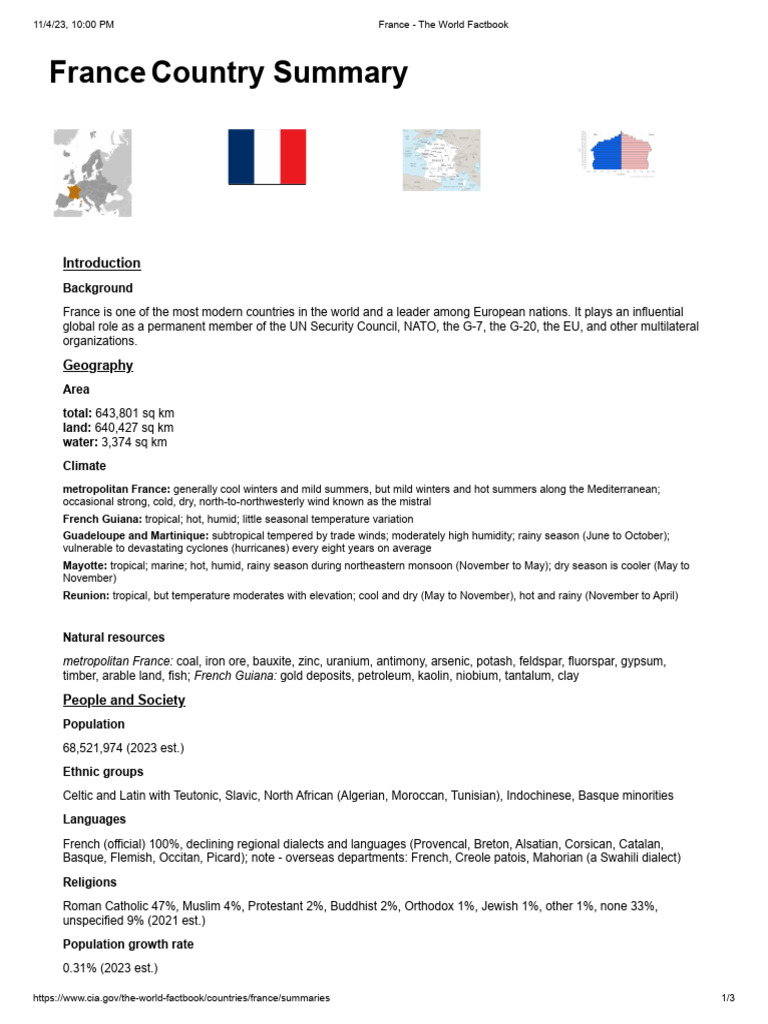 France Country Profile Overview | PDF | France | Departments Of France