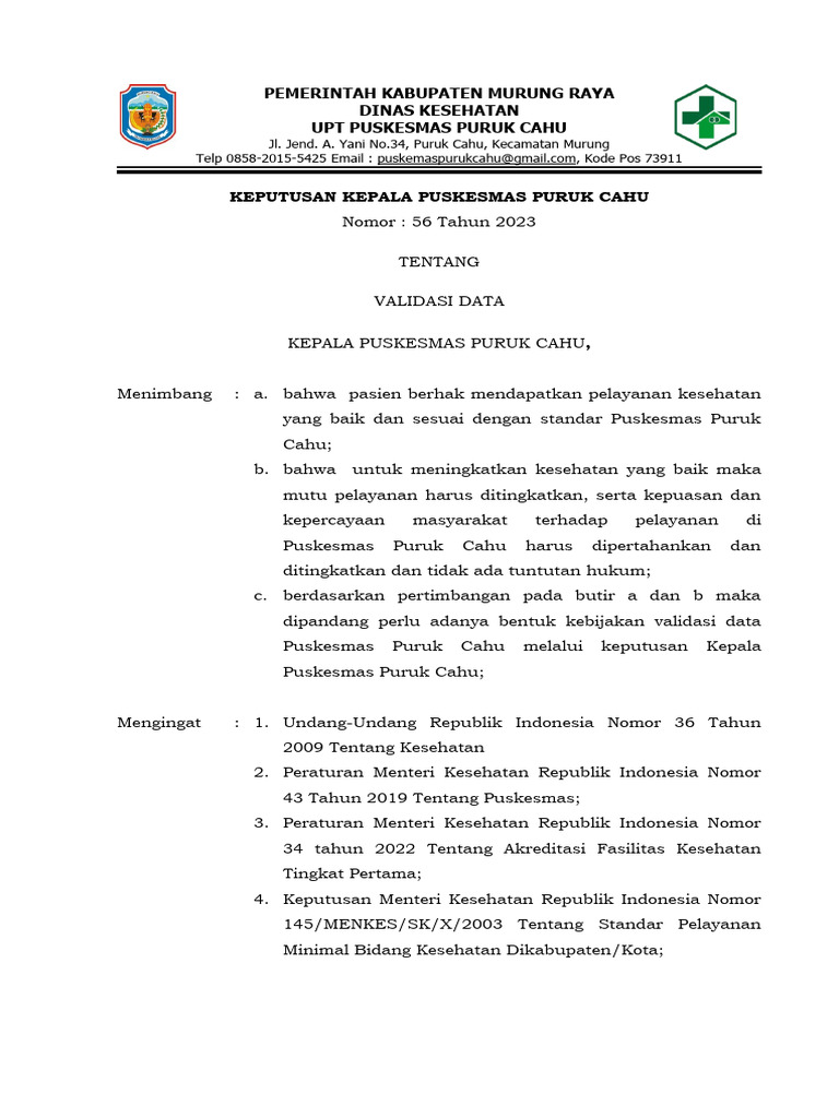 SK Tentang Validasi Data | PDF | Kesehatan Holistik