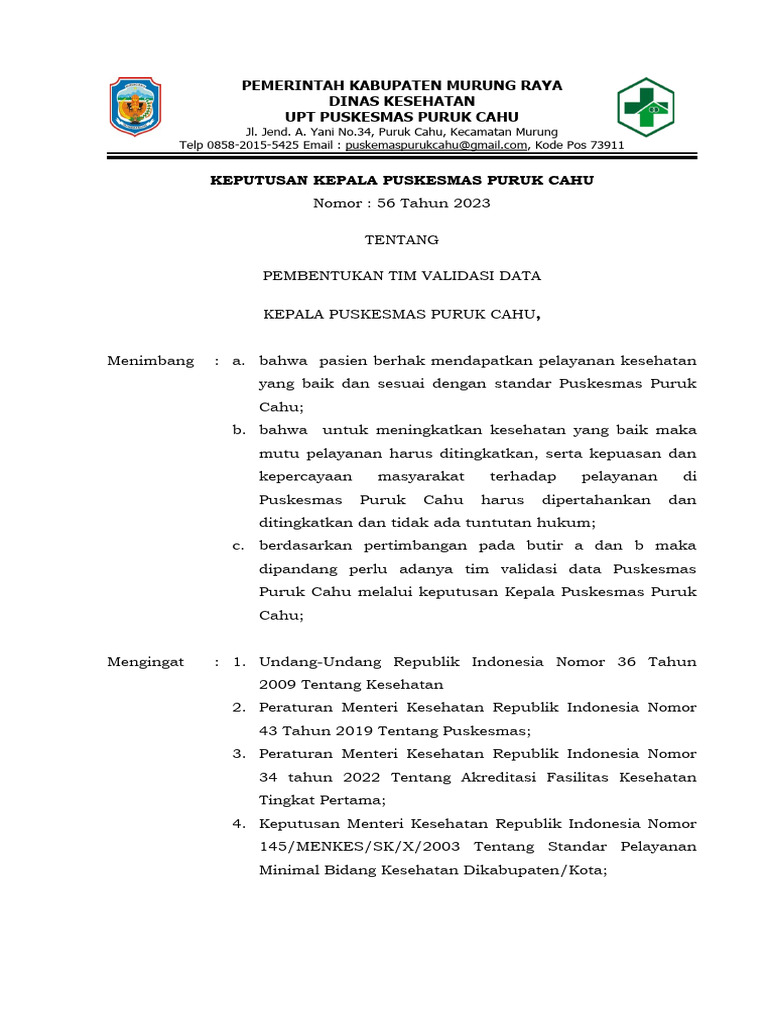 SK Tentang Pembentukan Tim Validasi Data | PDF | Pengembangan Diri