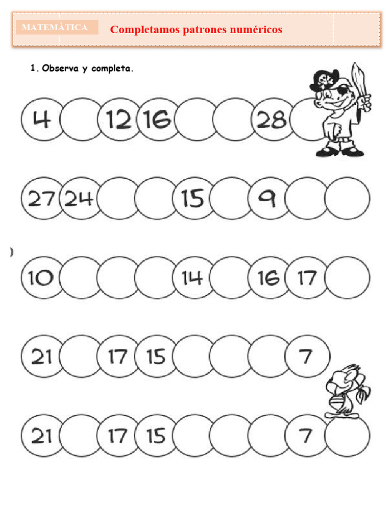 D4 A1 FICHA MAT. Completamos patrones numéricos | PDF